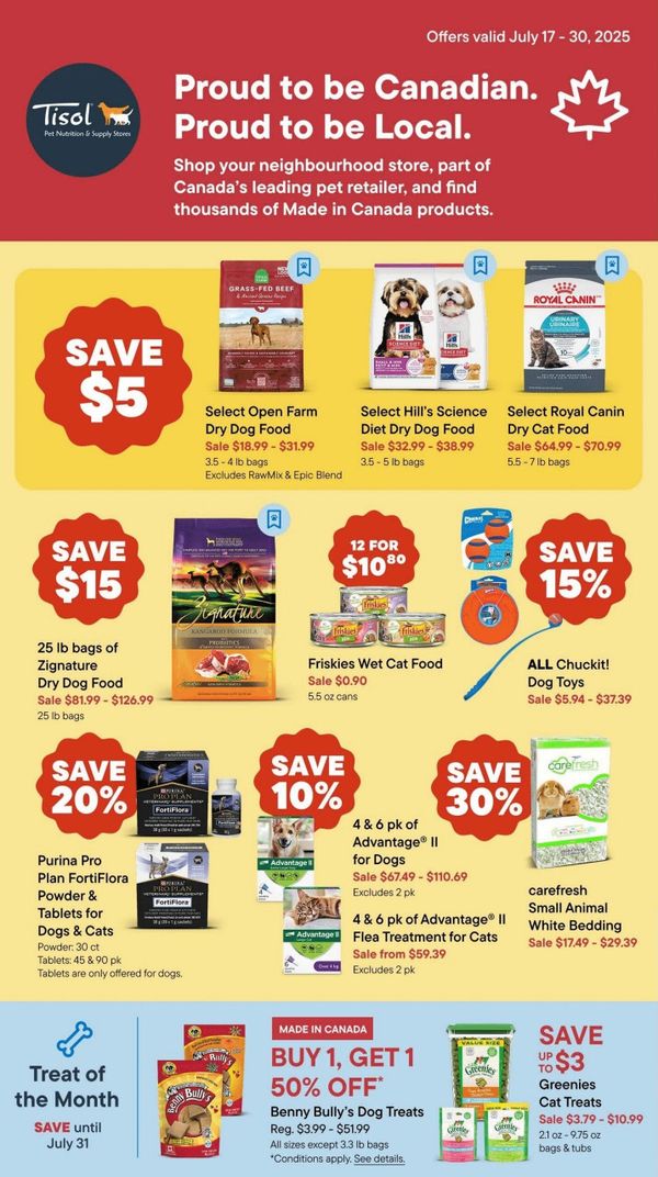 Tisol Pet Nutrition & Supply Stores Flyer July 17 to 30