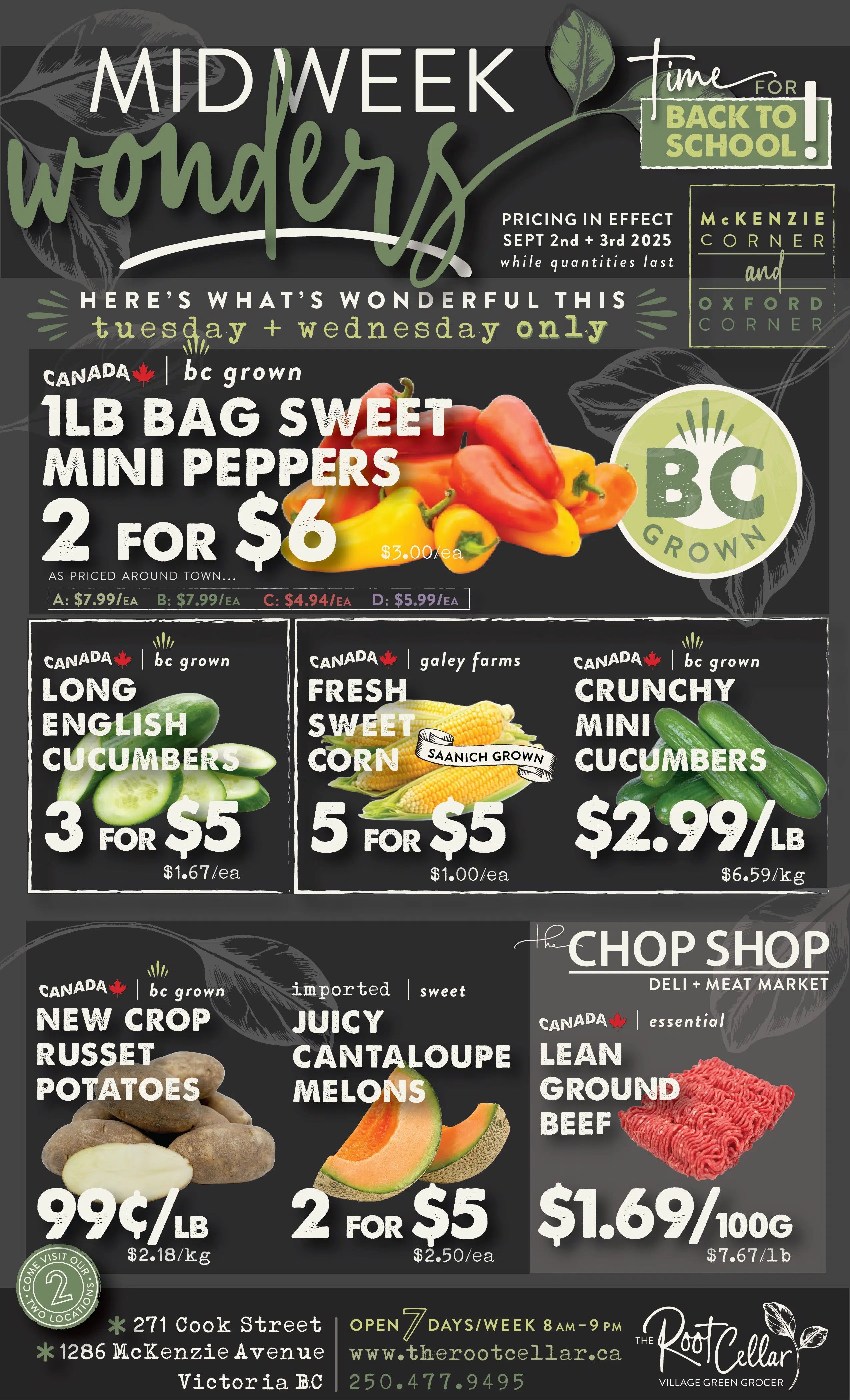 The Root Cellar Mid-Week Flyer September 2 and 3