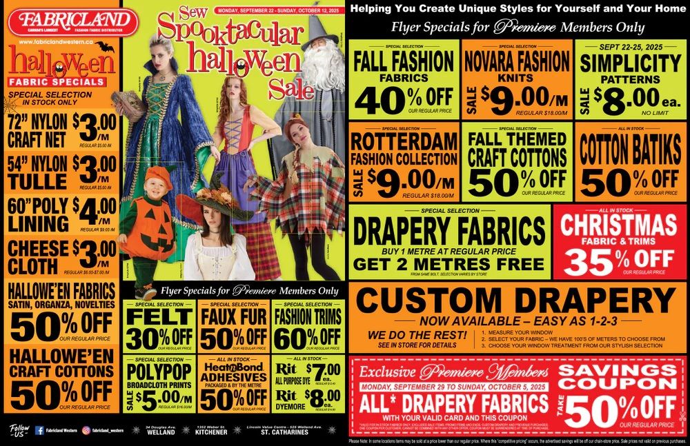 Fabricland (Kitchener, St. Catharines, Welland) Flyer September 22 to ...